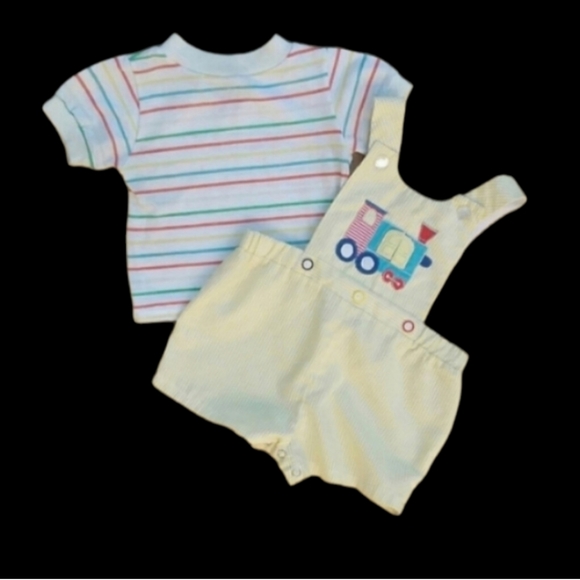 Vintage | Bottoms | Vintage Yellow Striped Seersucker Shortall Shirt ...